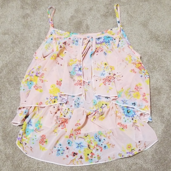 Tops | Pastel Pink Floral Flowy Layered Tank Top | Poshmark
